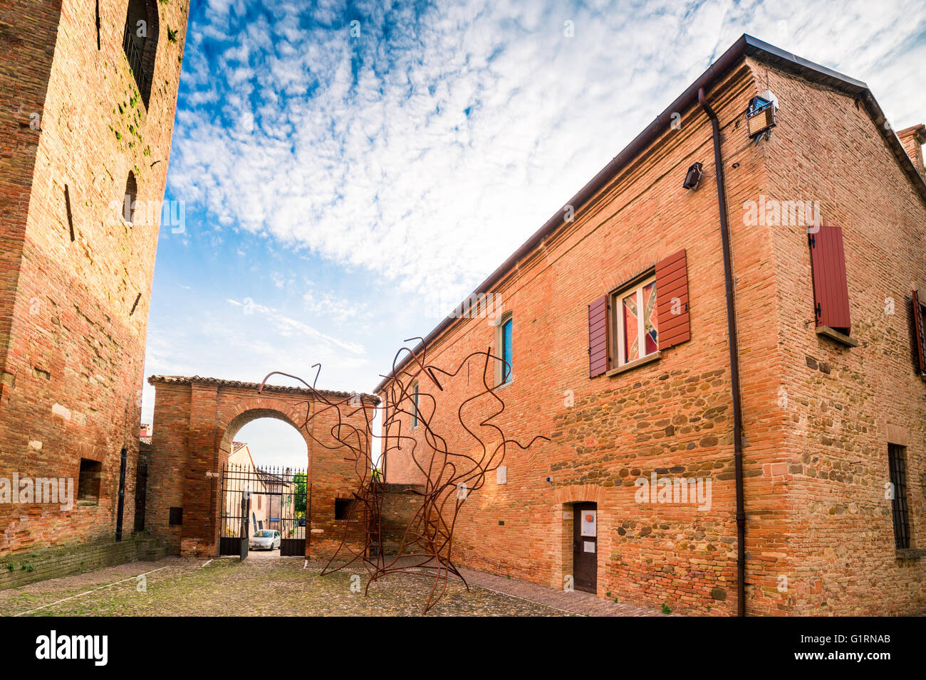 a small hilltop village cobbled streets in Emilia Romagna in Italy ...
