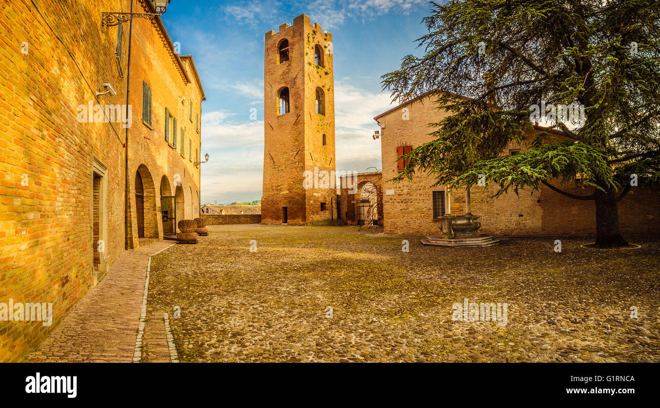 a small hilltop village cobbled streets in Emilia Romagna in Italy ...