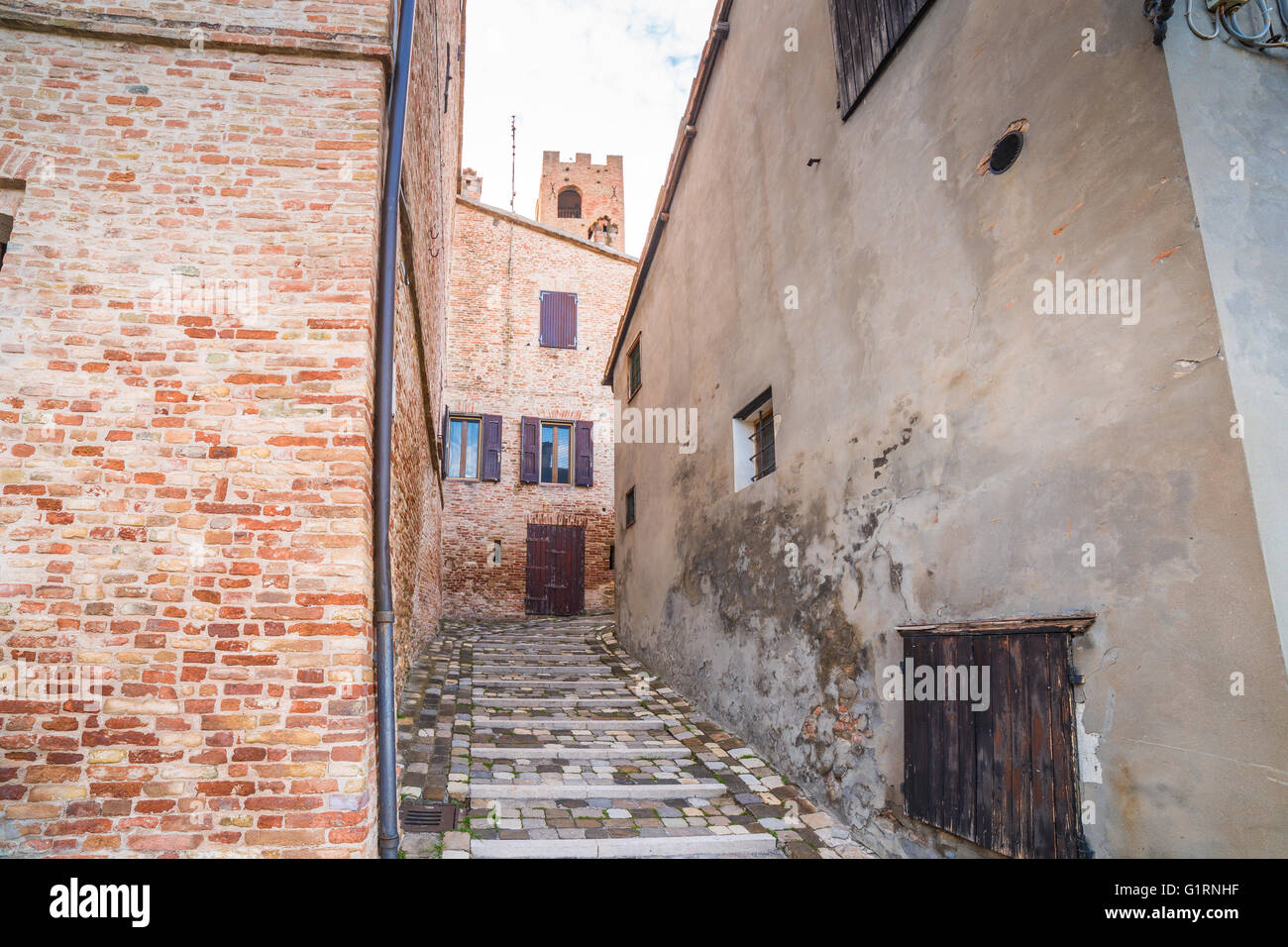a small hilltop village cobbled streets in Emilia Romagna in Italy ...