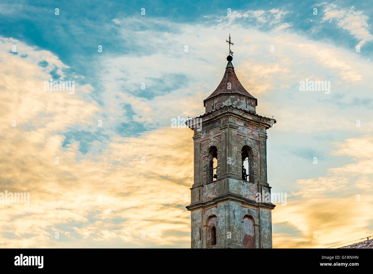 ancient church tower in the medieval village in Italy Stock Photo - Alamy