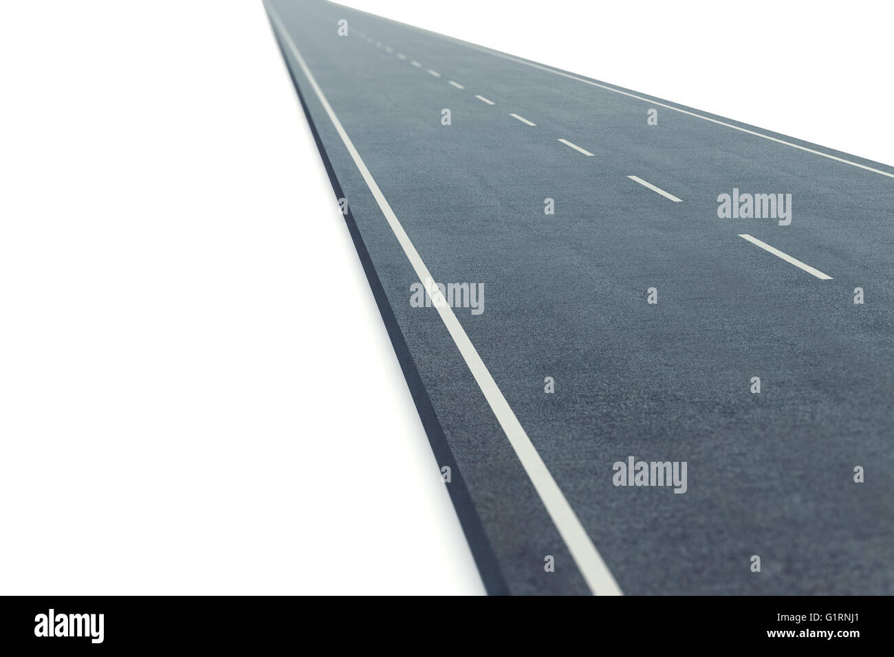 Road with a marking going to distance isolated on white background. 3d ...