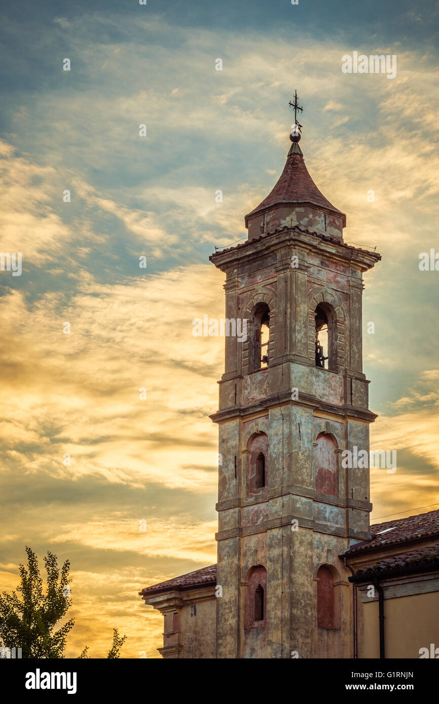 ancient church tower in the medieval village in Italy Stock Photo - Alamy