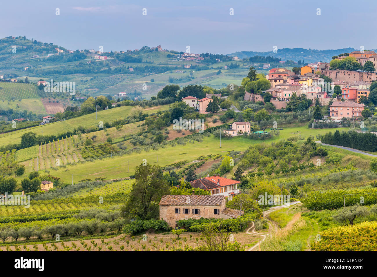 beautiful medieval village on a hilltop overlooking the valley Stock ...