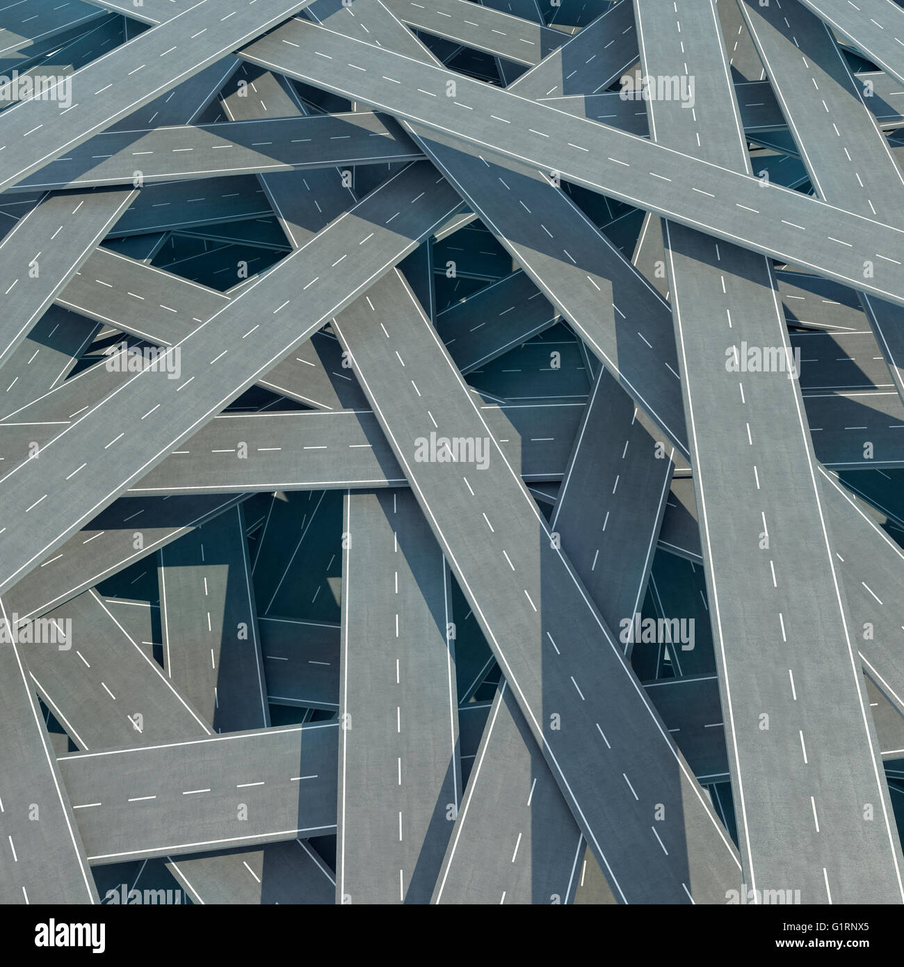 Traffic congestion, tangled road, top view. 3d illustration Stock Photo ...