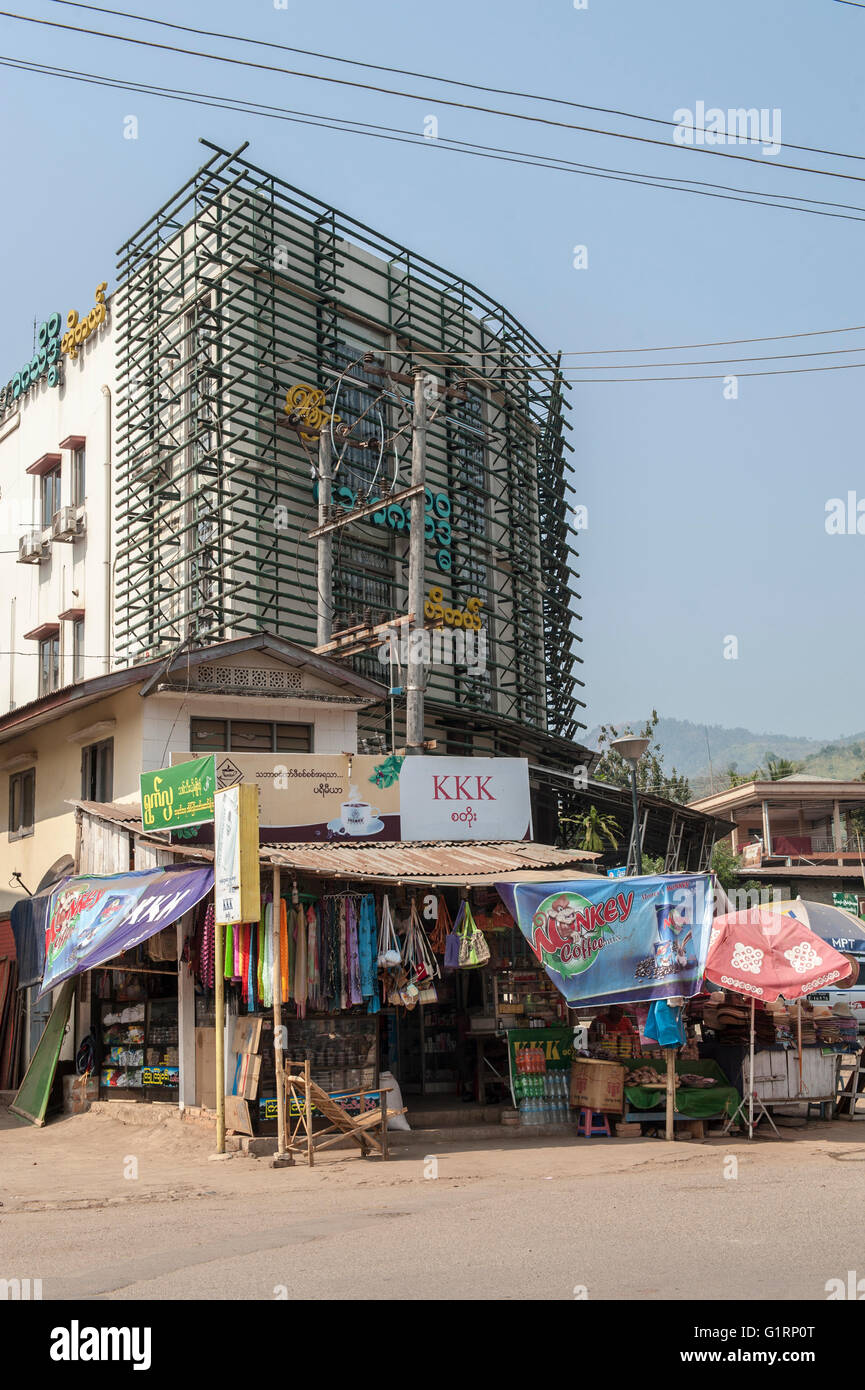 Street scene in Asia. Street architecture in Myanmar. Burma style ...