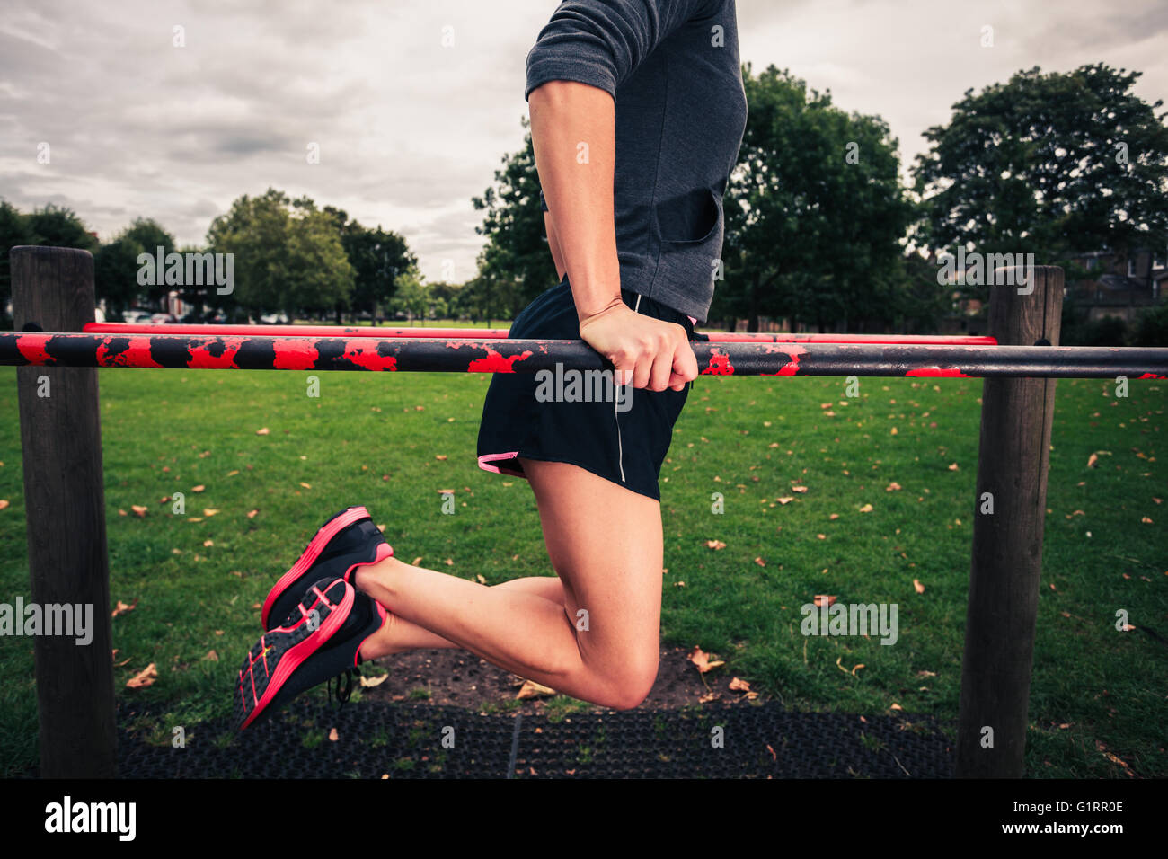 Woman exercise outside dips hi-res stock photography and images - Alamy