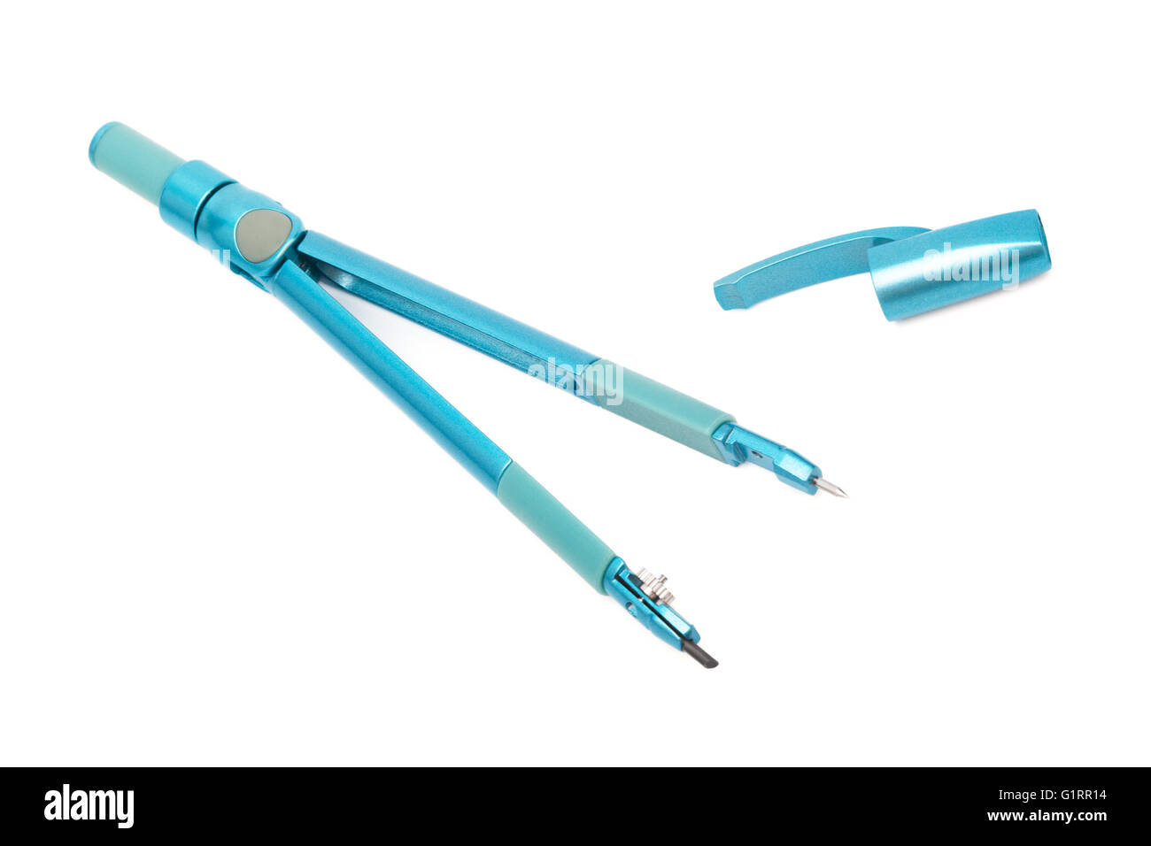 Modern blue compasses on a white background Stock Photo - Alamy