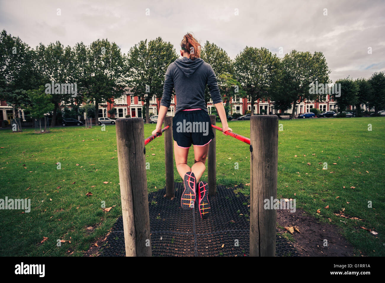 Woman exercise outside dips hi-res stock photography and images - Alamy