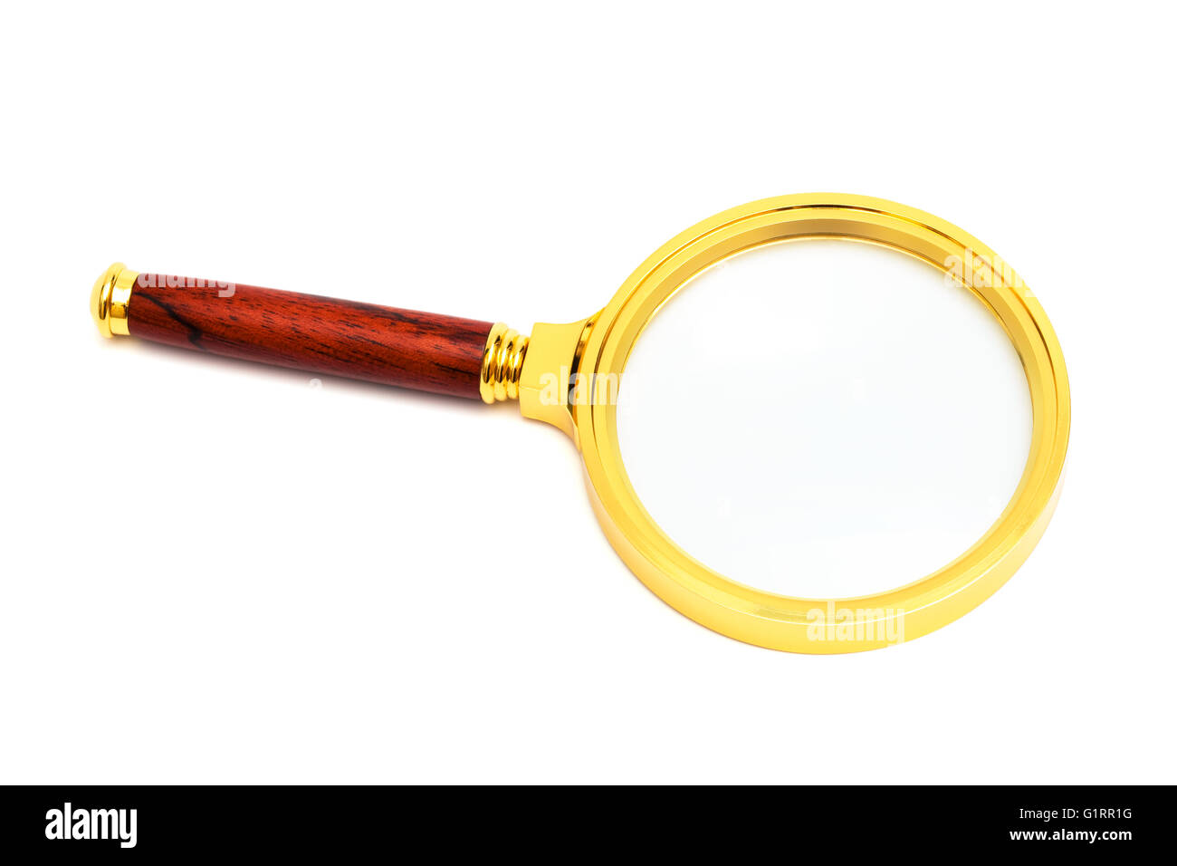 beautiful gold magnifying glass on a white background Stock Photo - Alamy