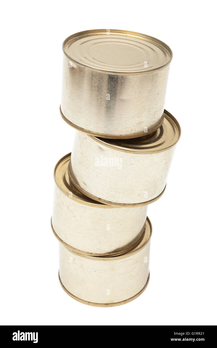a lot of tin on a white background Stock Photo - Alamy