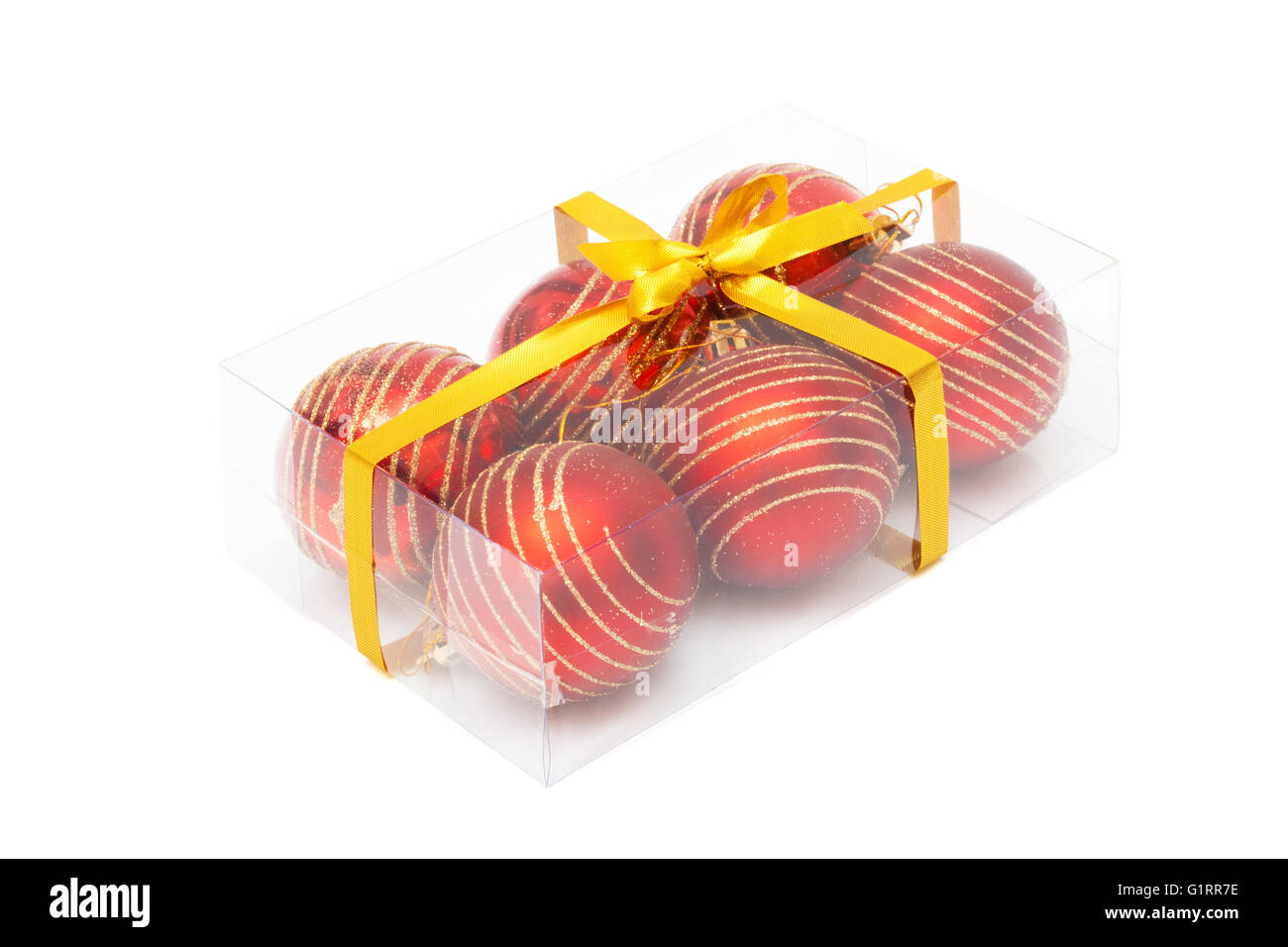 transparent box with Christmas balls on white background Stock Photo ...