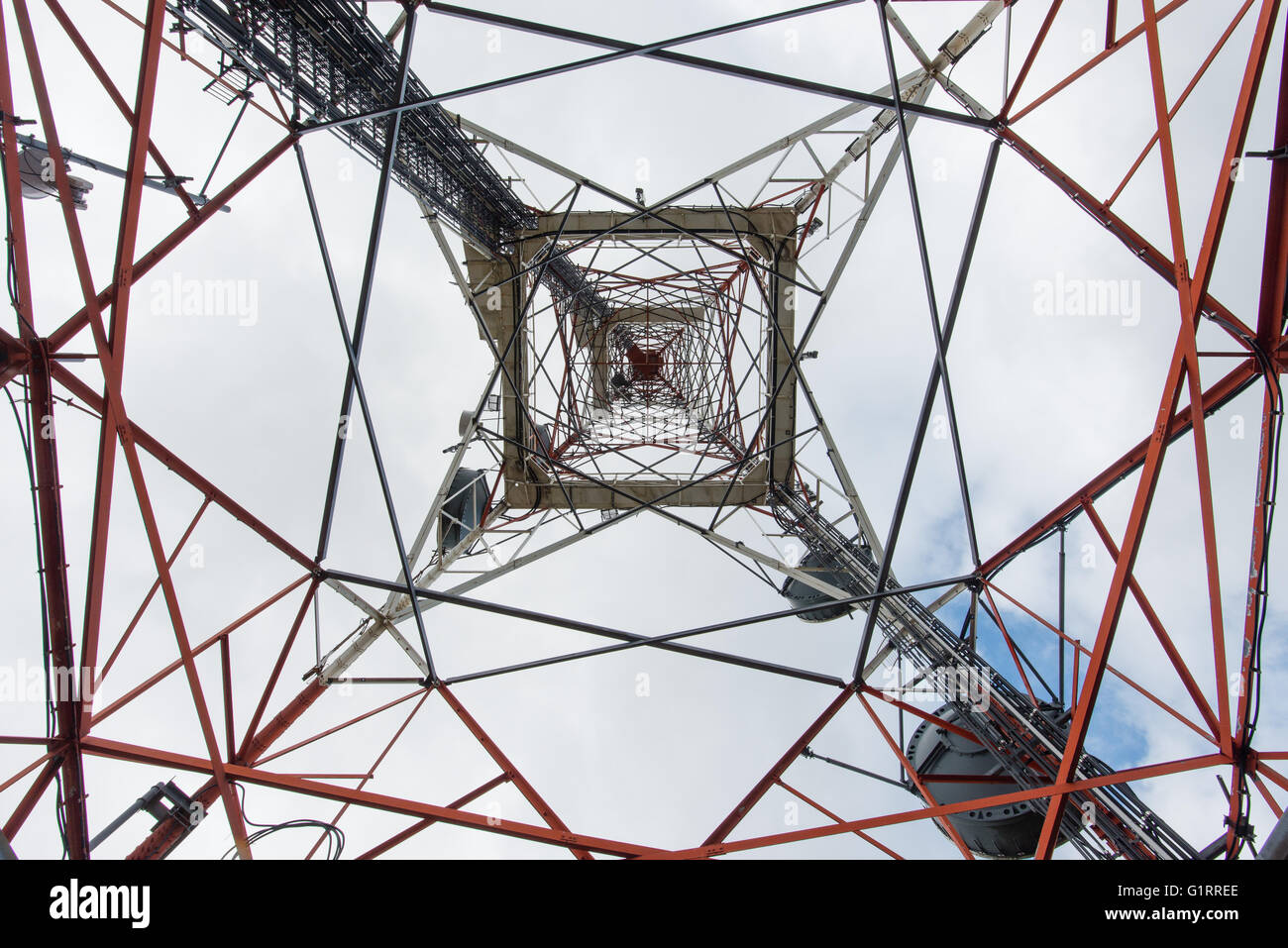 Telecommunication tower with antennas from below Stock Photo - Alamy