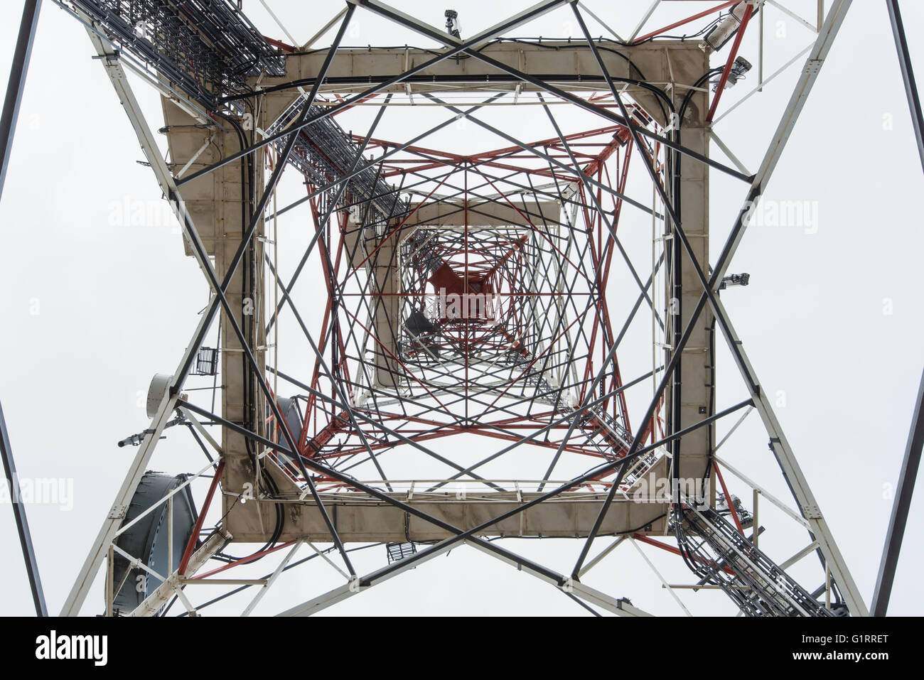 Telecommunication tower with antennas from below Stock Photo - Alamy