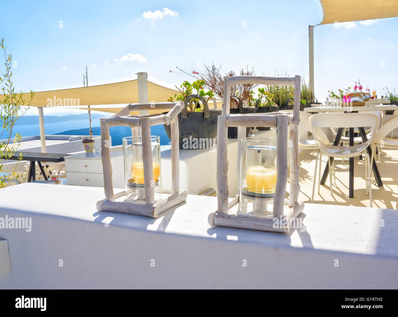 View of Santorini island - Greece from a terrace Stock Photo - Alamy