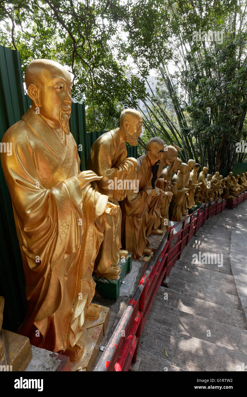 Lifesize, gilded figures of Arhat, Buddhist Sage, on the way to the ...