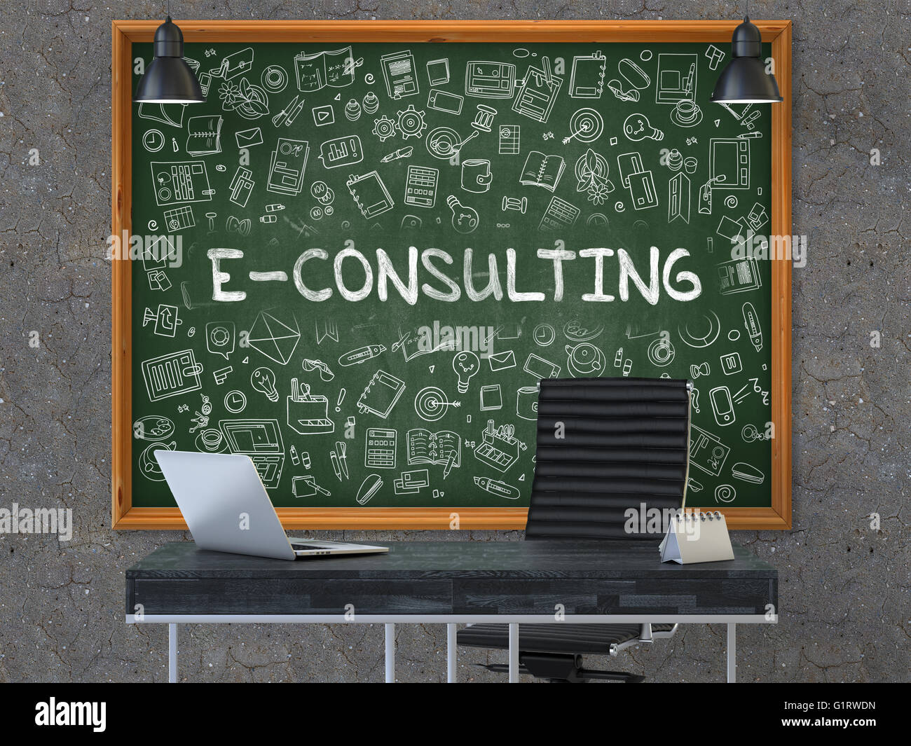 E-Consulting Concept. Doodle Icons on Chalkboard Stock Photo - Alamy
