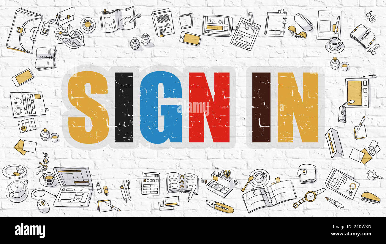 Sign in on White Brick Wall Stock Photo - Alamy