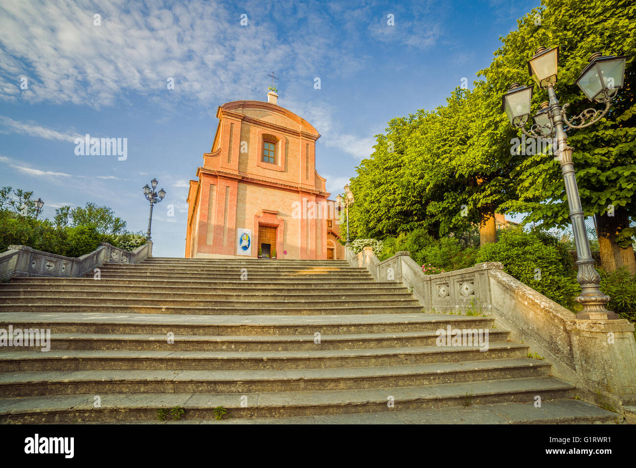 streets of a small hilltop village in Emilia Romagna in Italy, Shrine ...