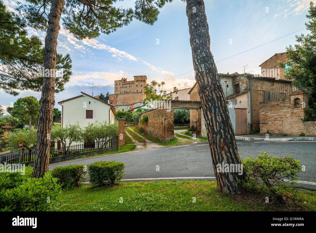 streets of a small hilltop village in Emilia Romagna in Italy Stock ...