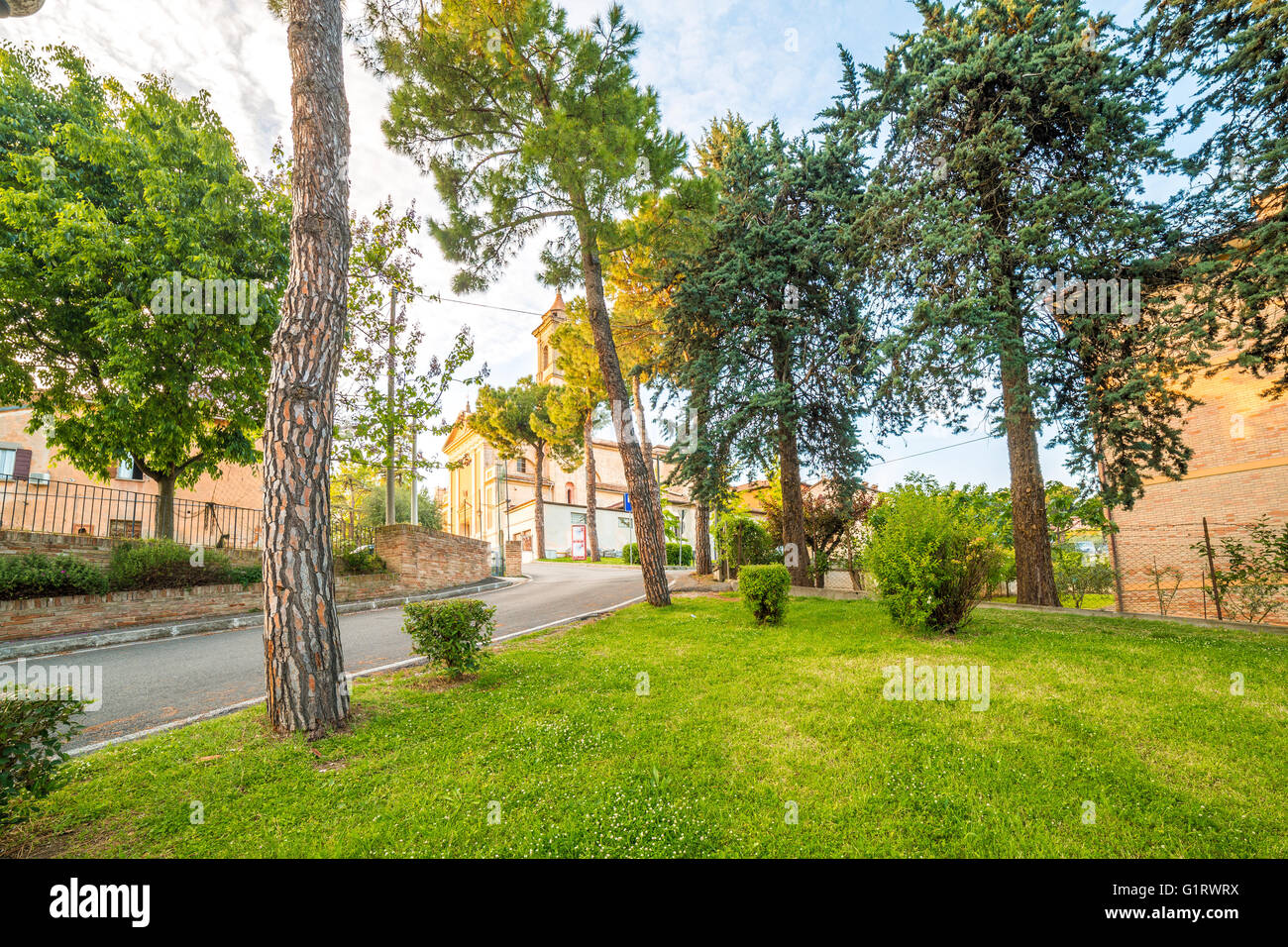 streets of a small hilltop village in Emilia Romagna in Italy Stock ...