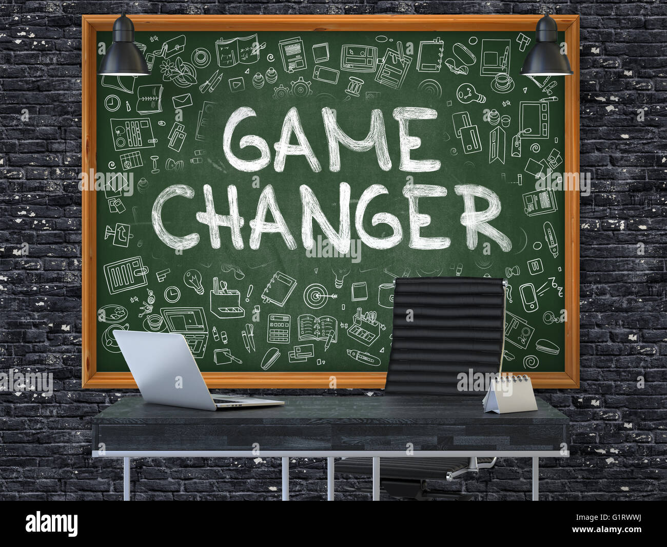 Chalkboard on the Office Wall with Game Changer Concept Stock Photo - Alamy