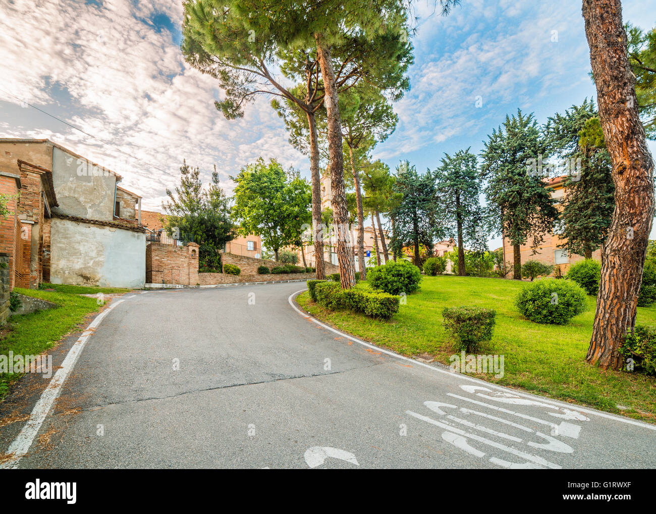 streets of a small hilltop village in Emilia Romagna in Italy Stock ...