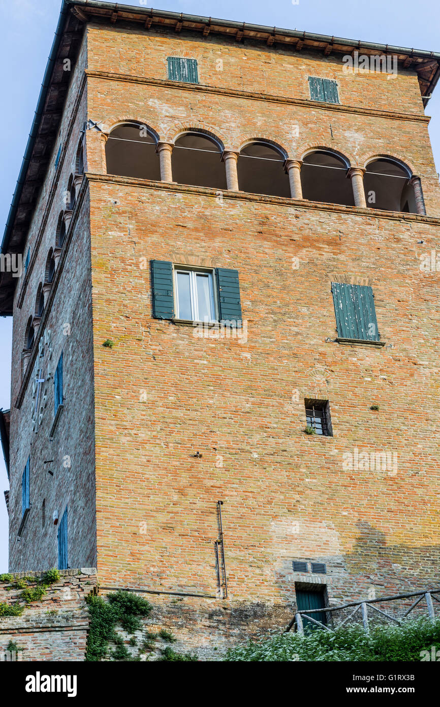 medieval castle tower with arches with clock Stock Photo - Alamy