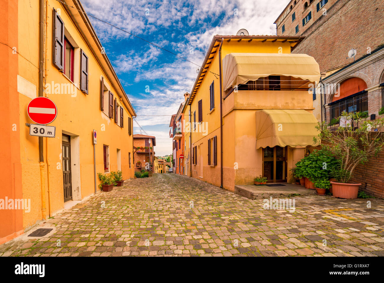 a small hilltop village streets in Emilia Romagna in Italy Stock Photo ...
