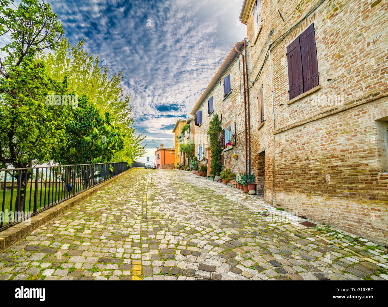 a small hilltop village streets in Emilia Romagna in Italy Stock Photo ...
