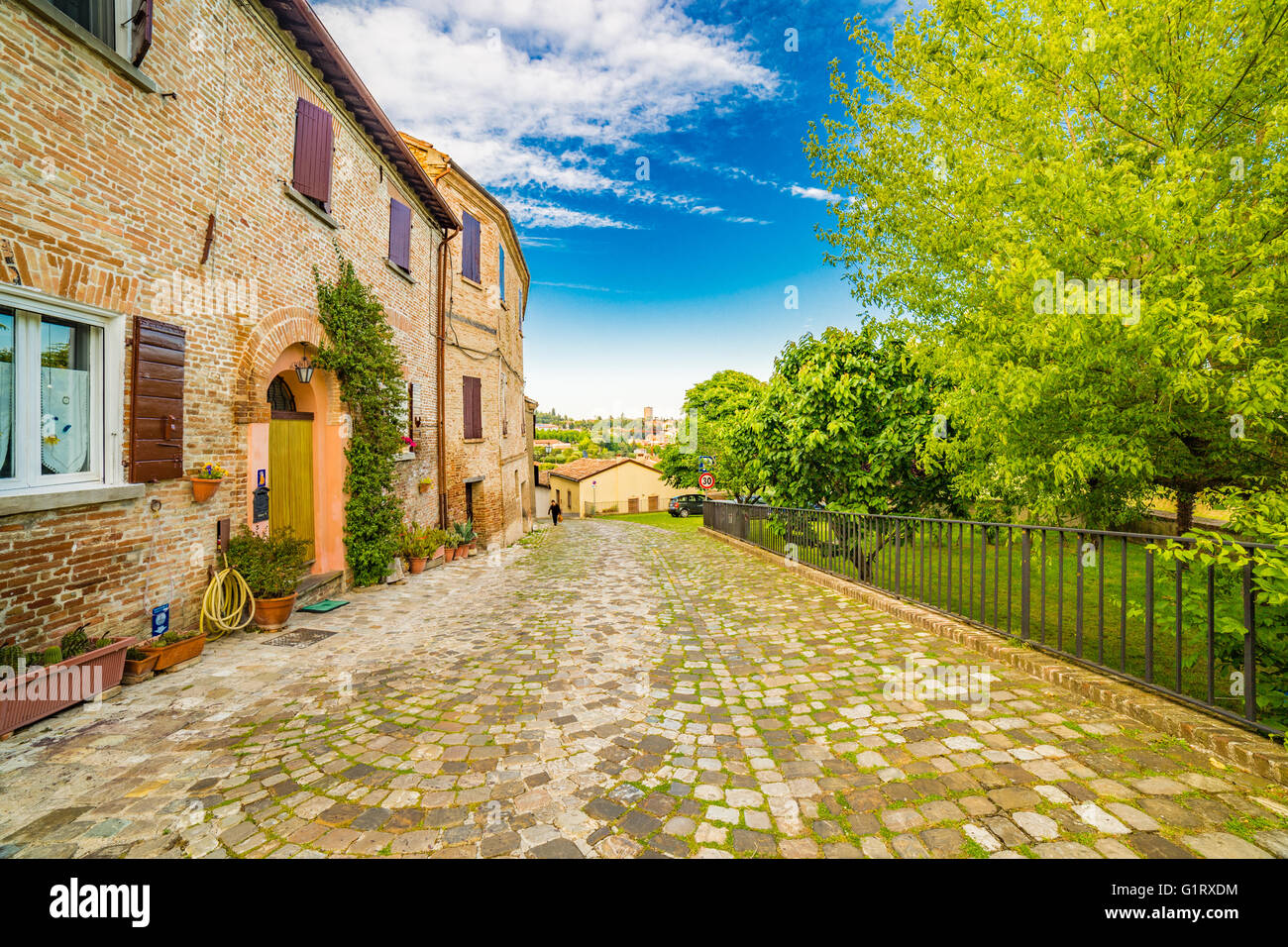 a small hilltop village streets in Emilia Romagna in Italy Stock Photo ...