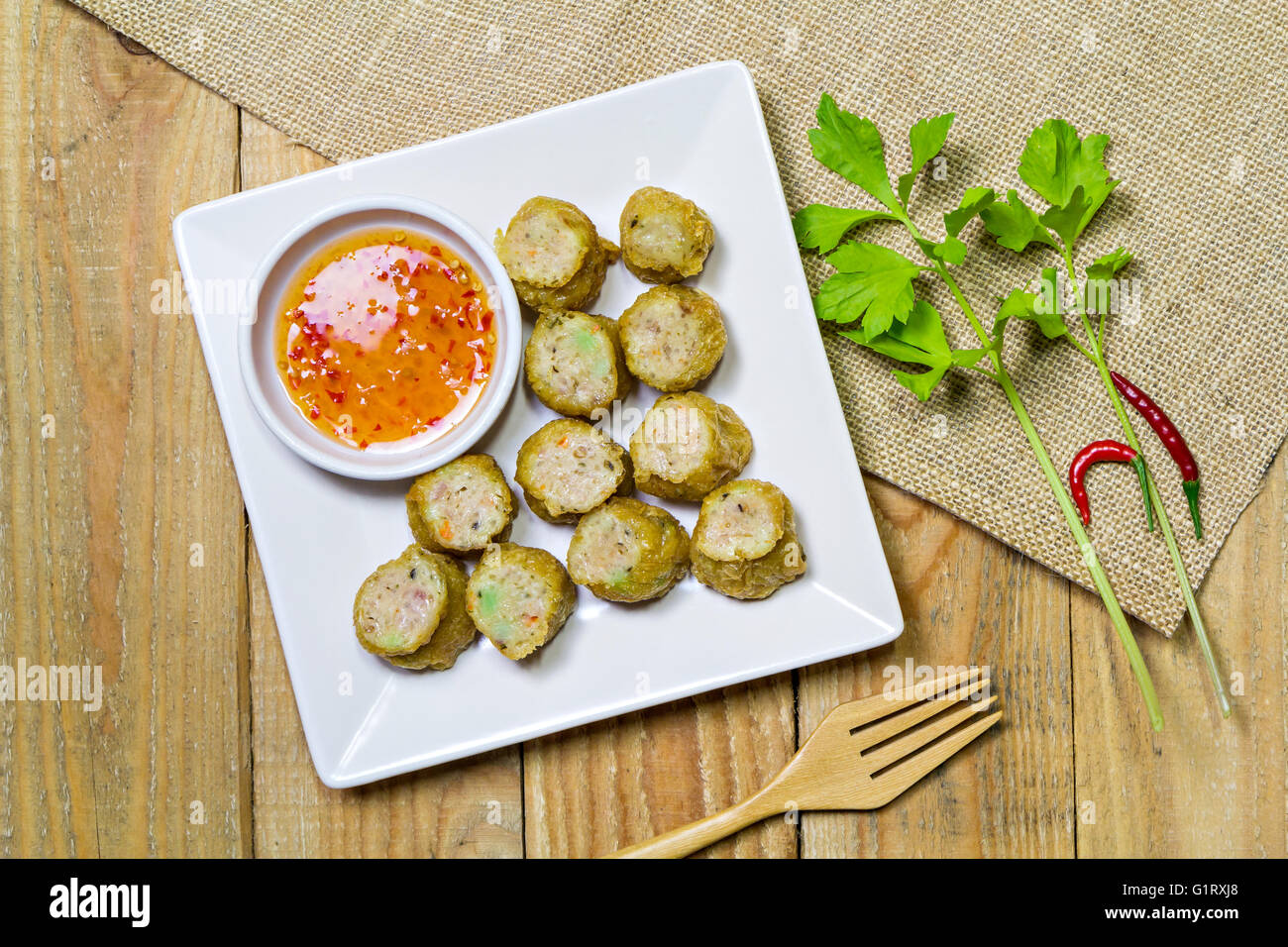 Deep Fried Chicken Roll, Thai food chinese style Stock Photo - Alamy
