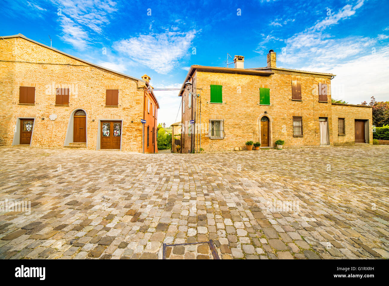 a small hilltop village cobbled streets in Emilia Romagna in Italy ...