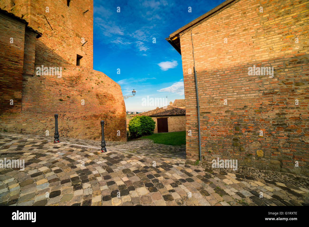 a small hilltop village cobbled streets in Emilia Romagna in Italy ...