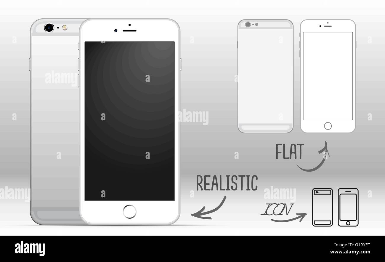 Set of white mobile smartphone with blank screen isolated on white ...