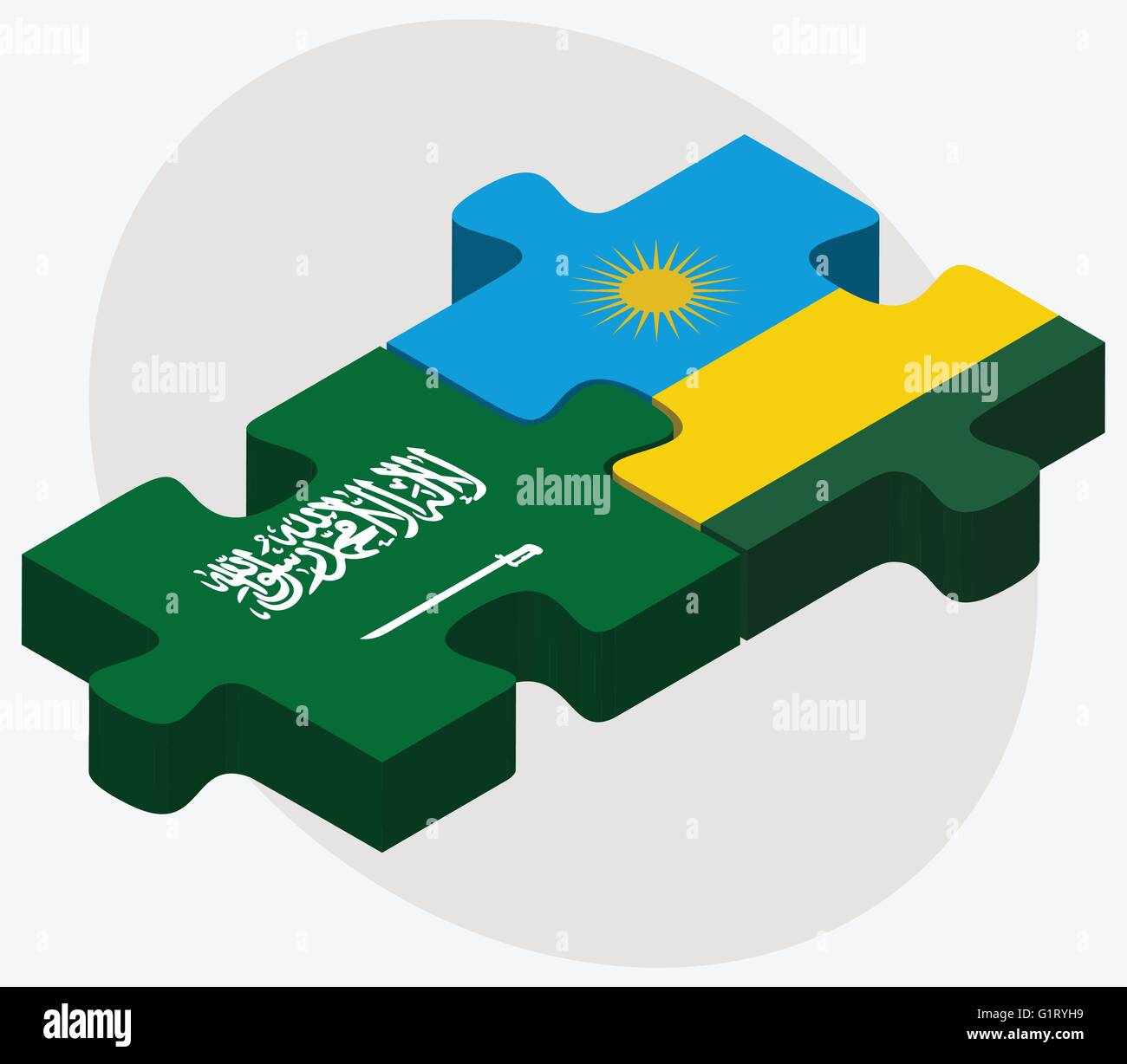 Saudi Arabia and Rwanda Flags in puzzle isolated on white background ...