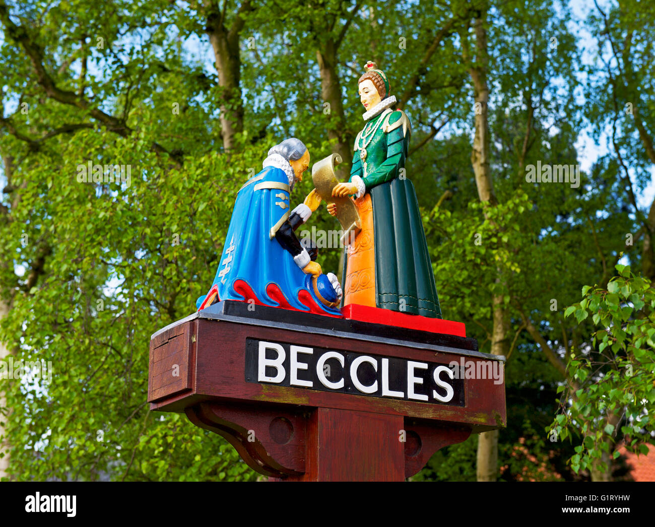 Sign for the town of Beccles, Suffolk, England UK Stock Photo - Alamy