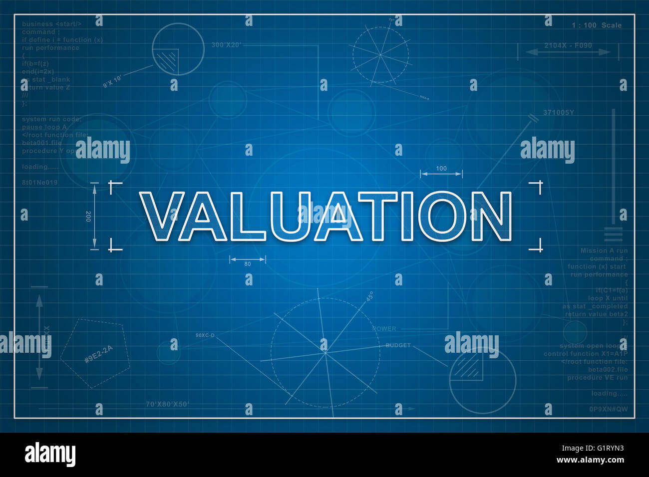 financial valuation on paper blueprint background, business concept ...