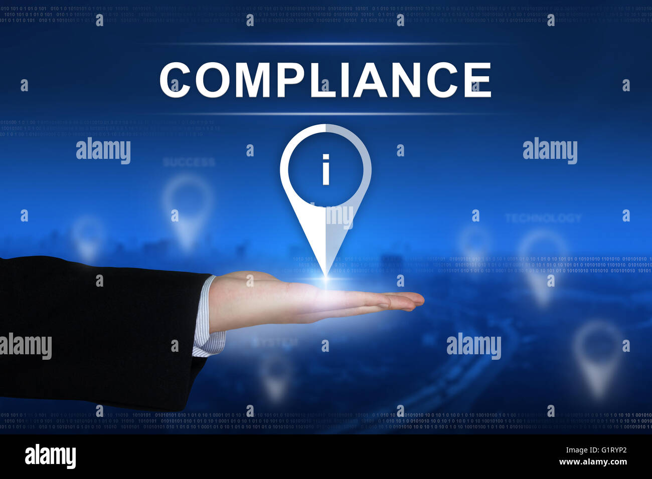 compliance button with business hand on blurred background Stock Photo ...