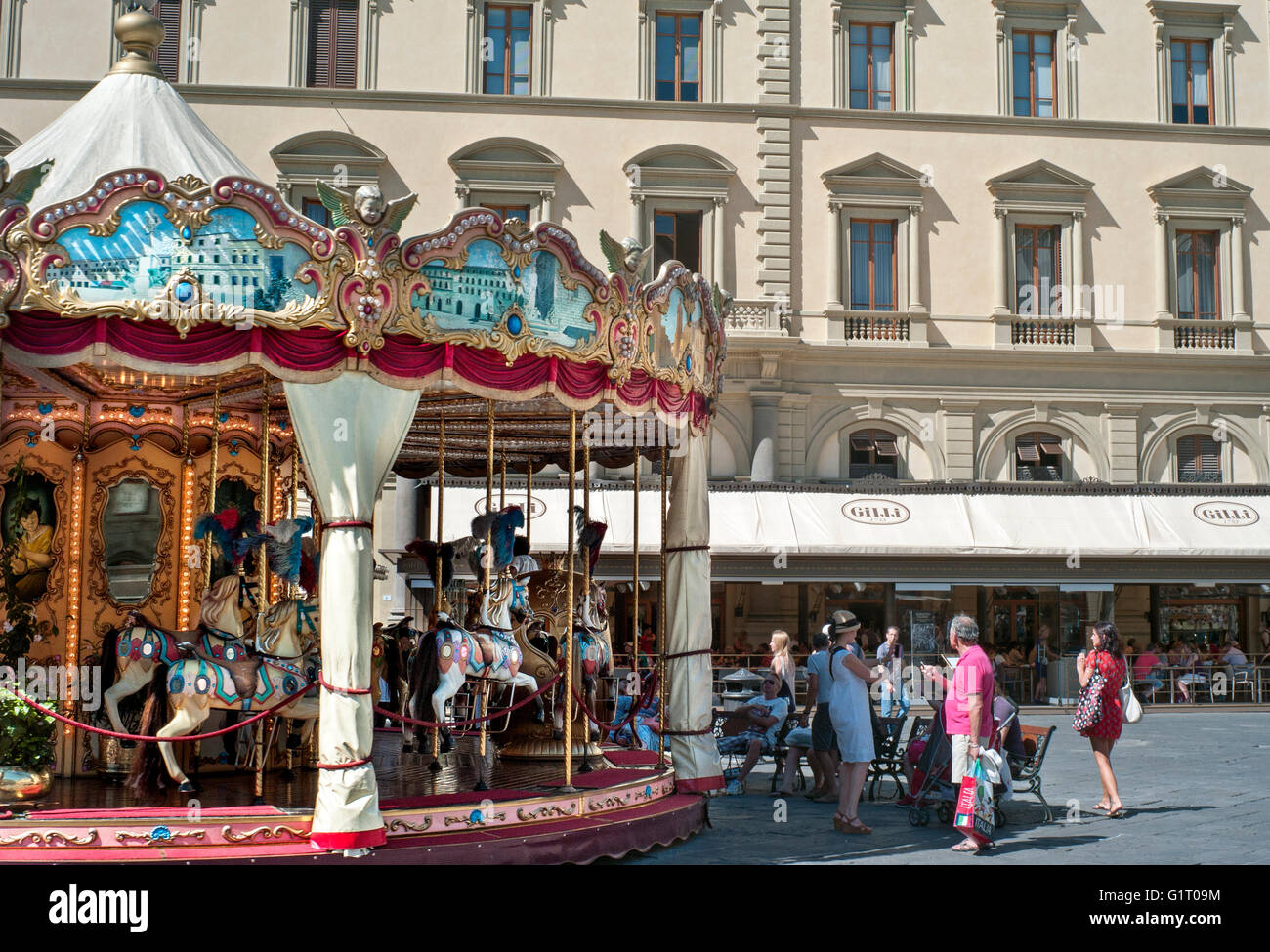 fairground Vintage carousel in Piazza della Repubblica, Florence, Italy ...