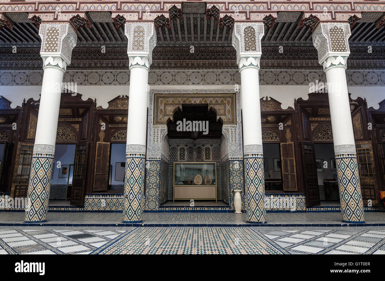 Marble white columns and entrance of ancient building in Morocco Stock ...