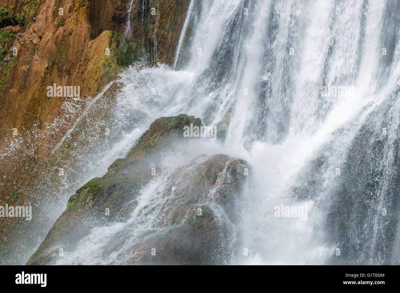 Waterfall close up water drops on rock Stock Photo - Alamy