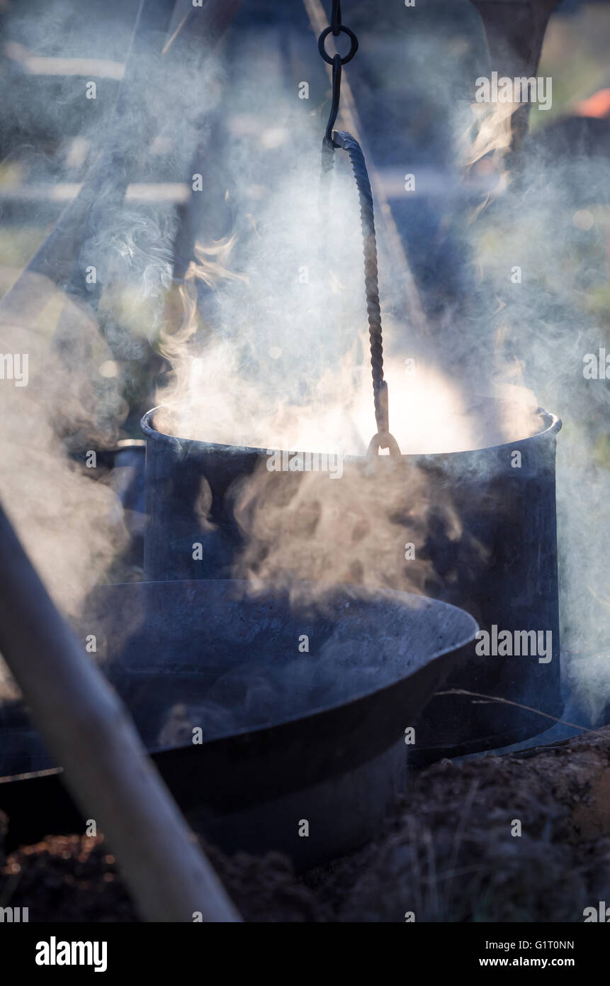 Boiling medieval metal kettle hi-res stock photography and images - Alamy