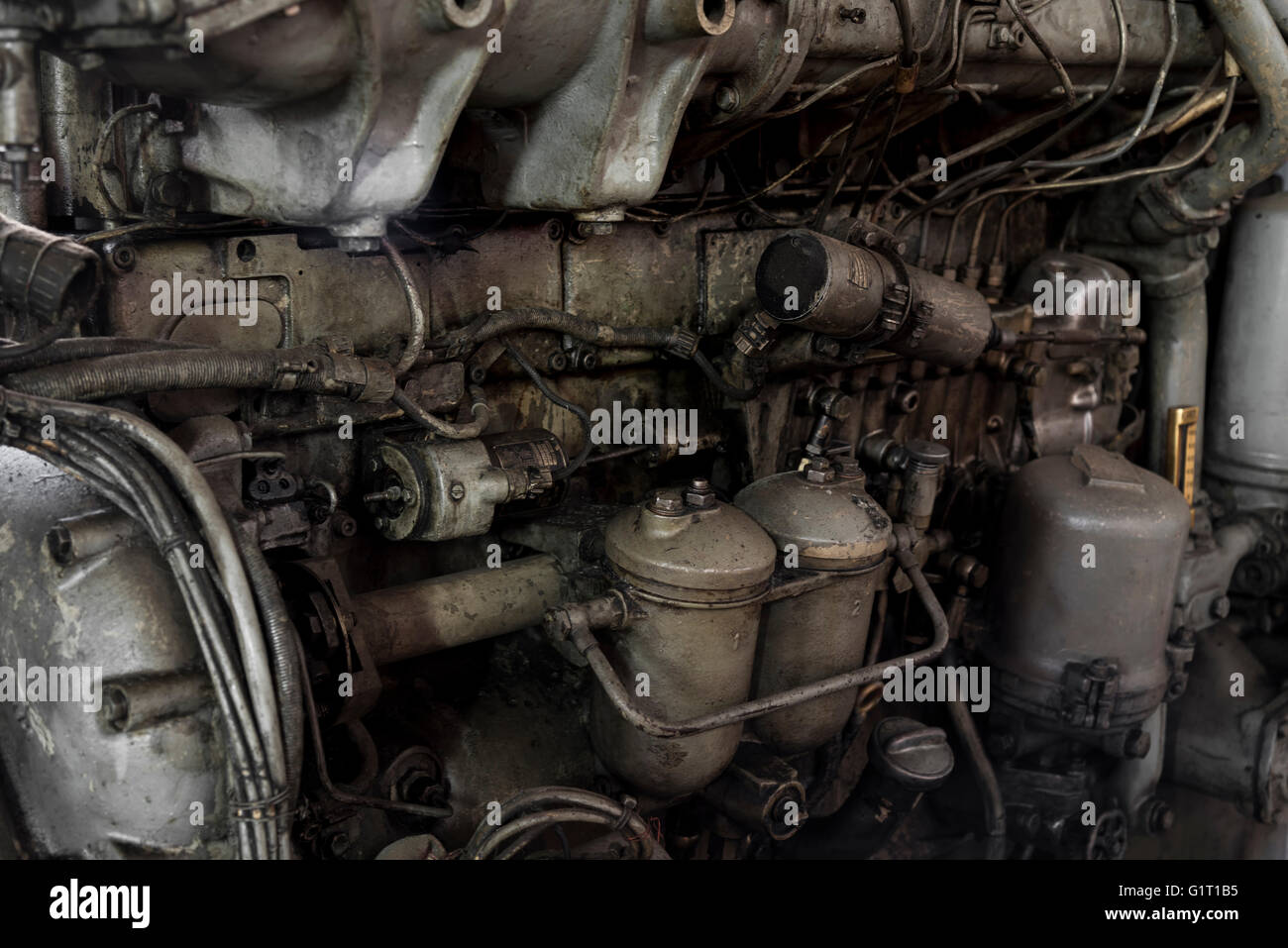 Detail of huge antique diesel engine Stock Photo - Alamy