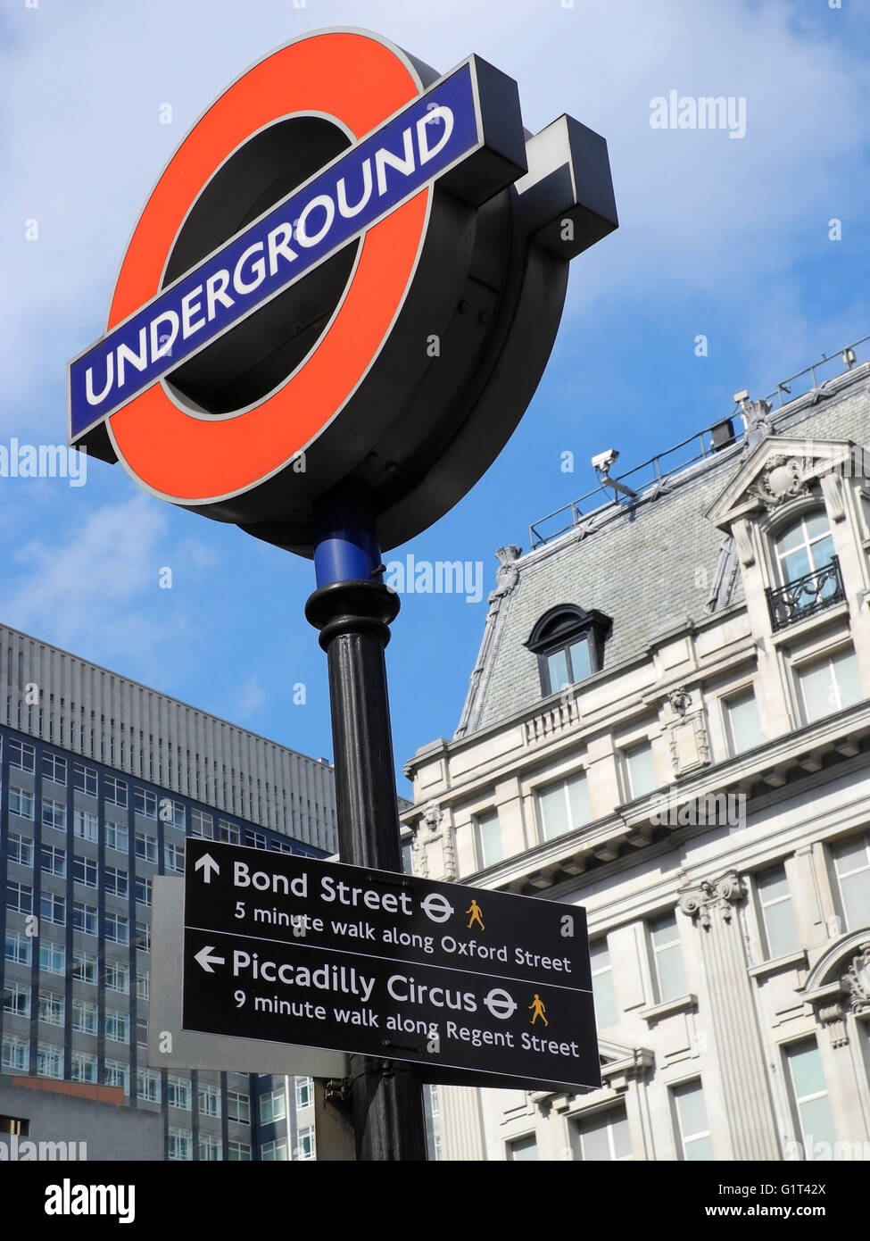 Underground tube station sign throughout the London Underground system ...