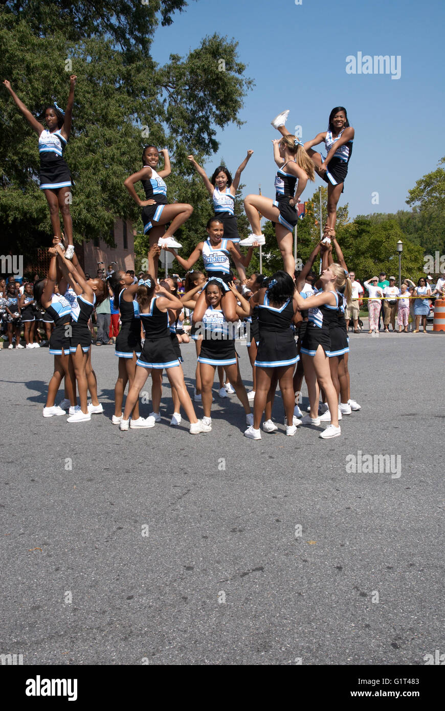 High school cheerleaders in the Labor Day Parade in Greenbelt, Maryland ...