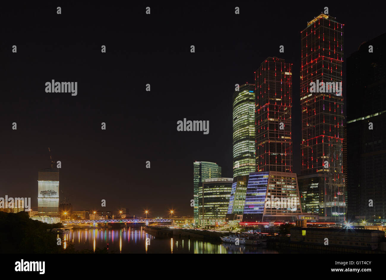 Skyscrapers of Moscow-city financial centre standing on the bank of ...