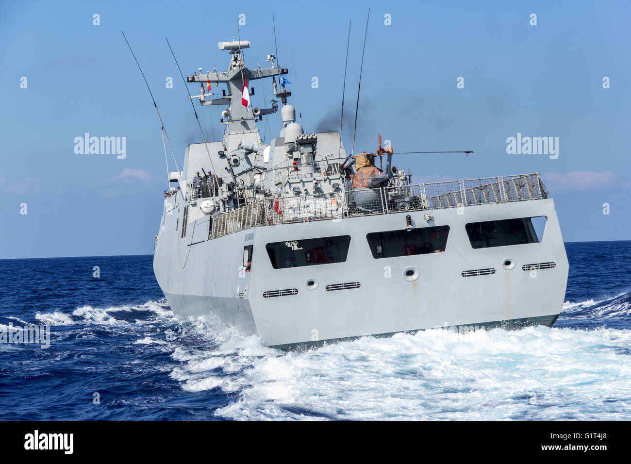 back from a warship in the sea Stock Photo - Alamy