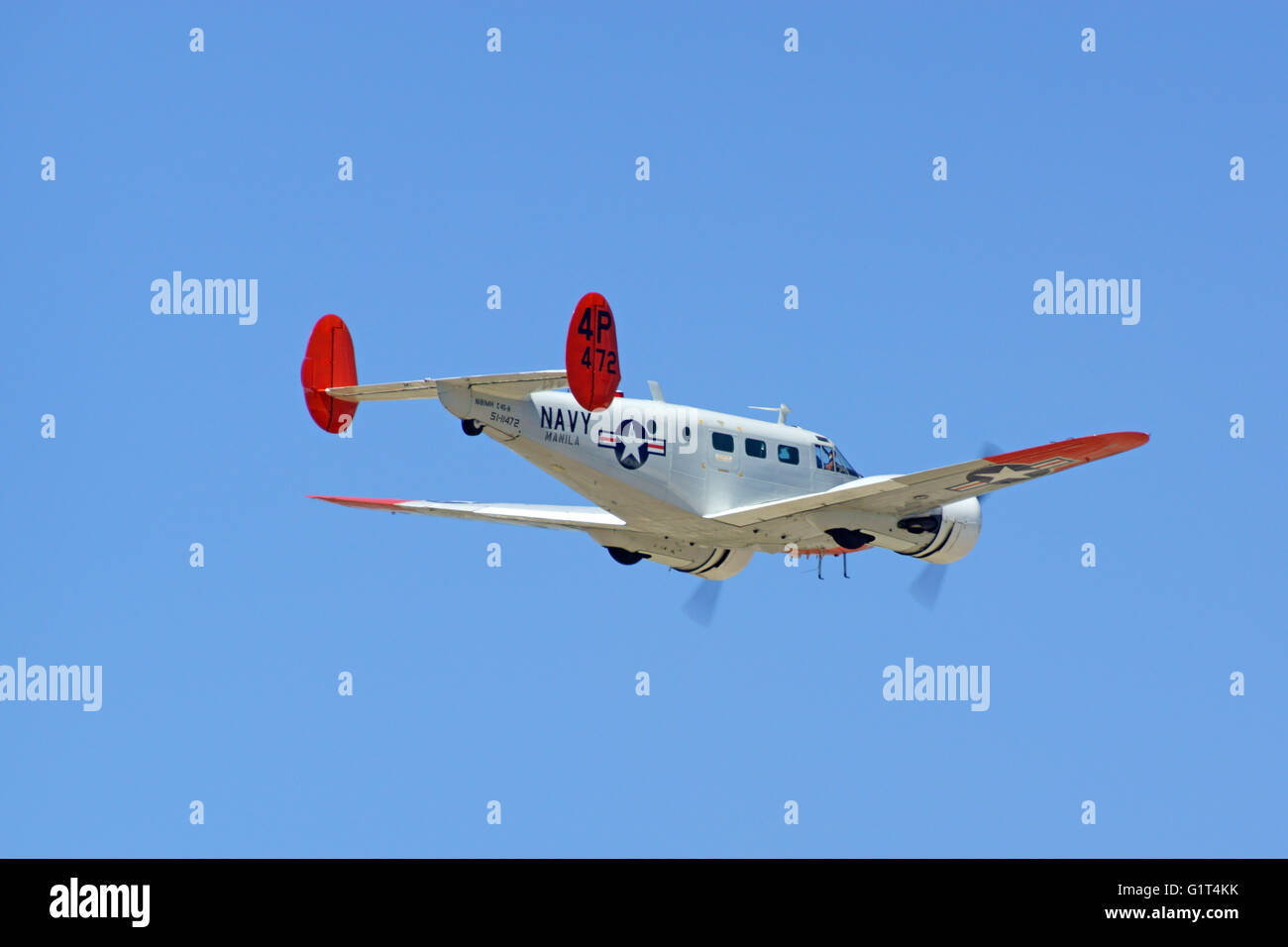 Airplane vintage WWII propeller transport aircraft flying at 2016 March ...