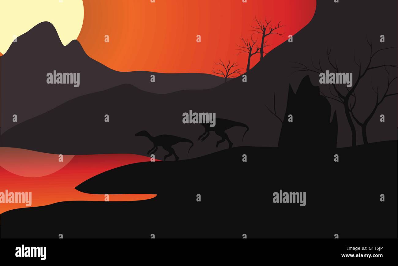 At sunset eoraptor silhouette in lake Stock Vector Image & Art - Alamy