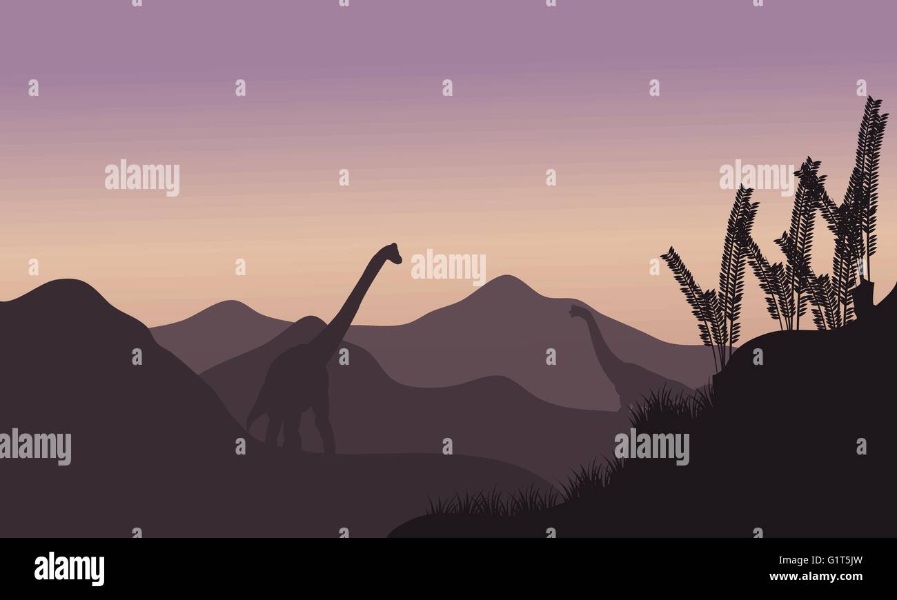 Silhouette of two brachiosaurus in fields Stock Vector Image & Art - Alamy